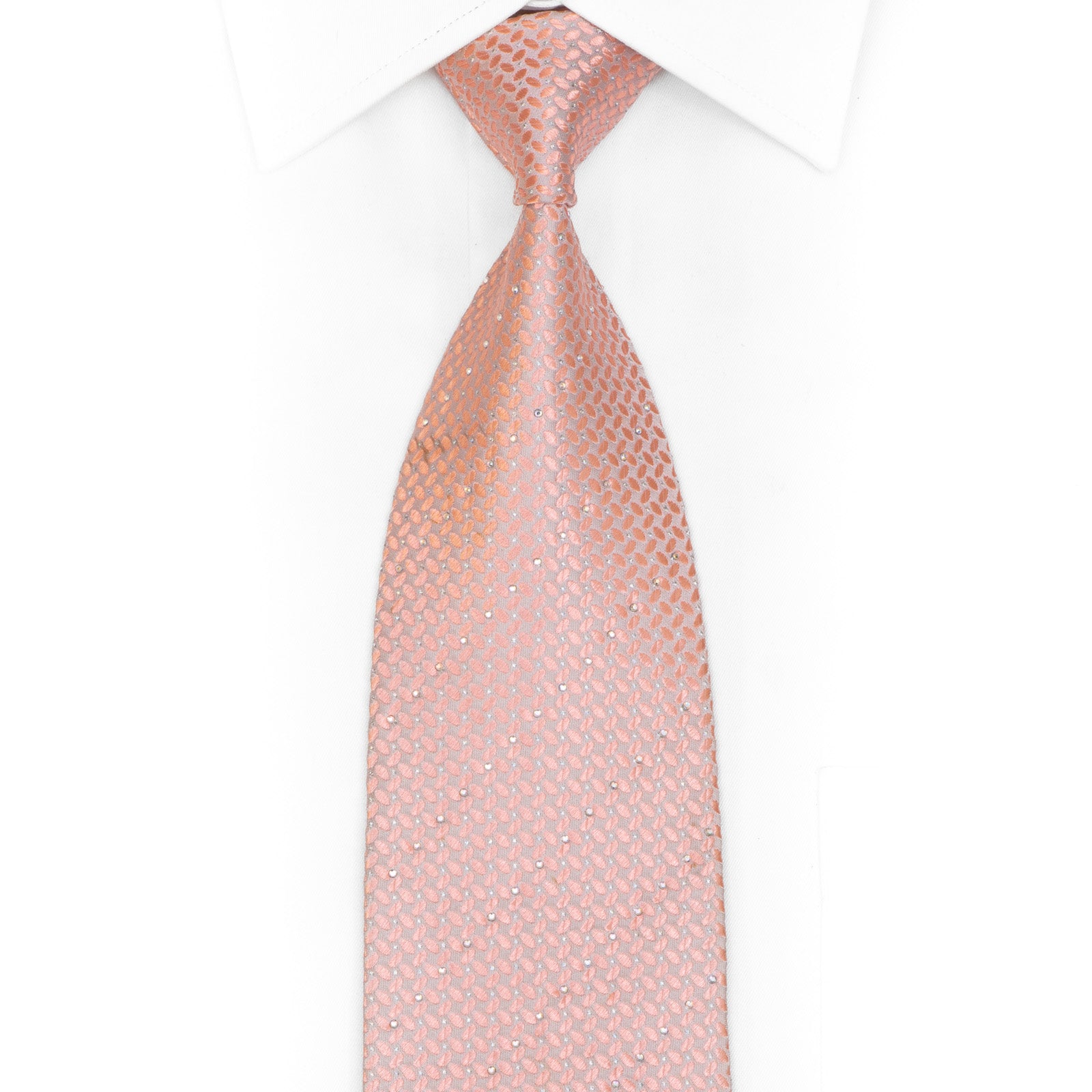 San-Dee - Peach Geometric On Peach Rhinestone Silk Necktie