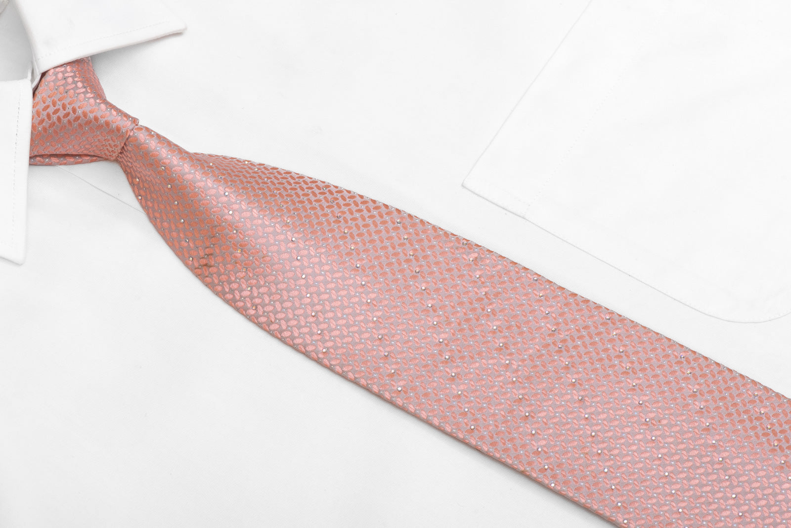 San-Dee - Peach Geometric On Peach Rhinestone Silk Necktie