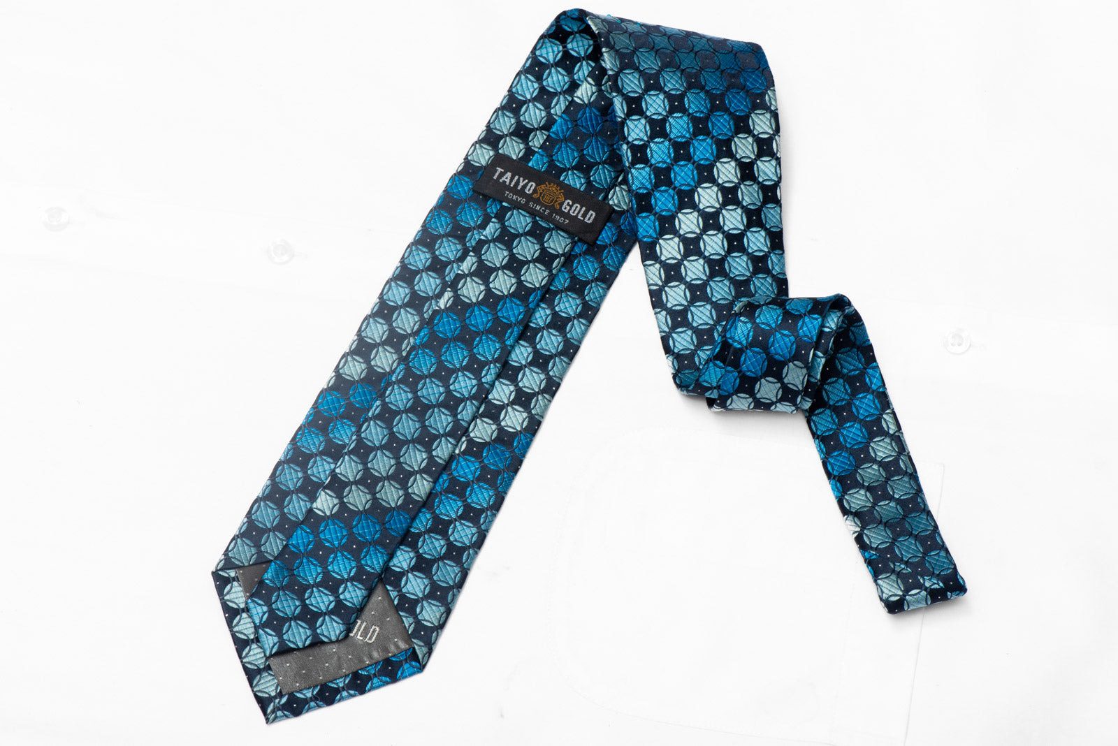 San-Dee - Geometric Design On Navy Blue Silk Rhinestone Tie