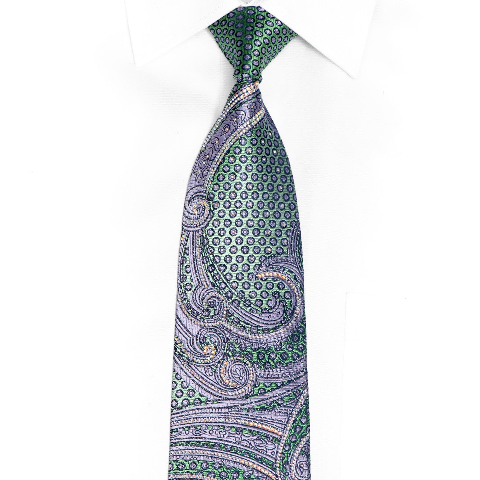 San-Dee - Mauve Paisley On Teal Rhinestone Silk Necktie