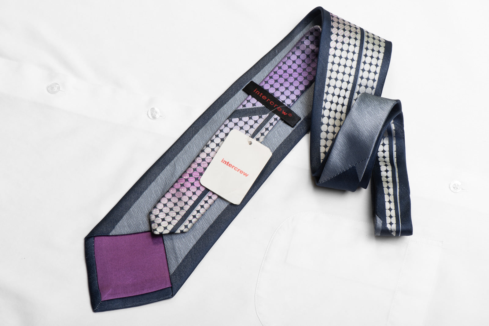 San-Dee - Rhinestone Silk Necktie Purple Geometric On Navy
