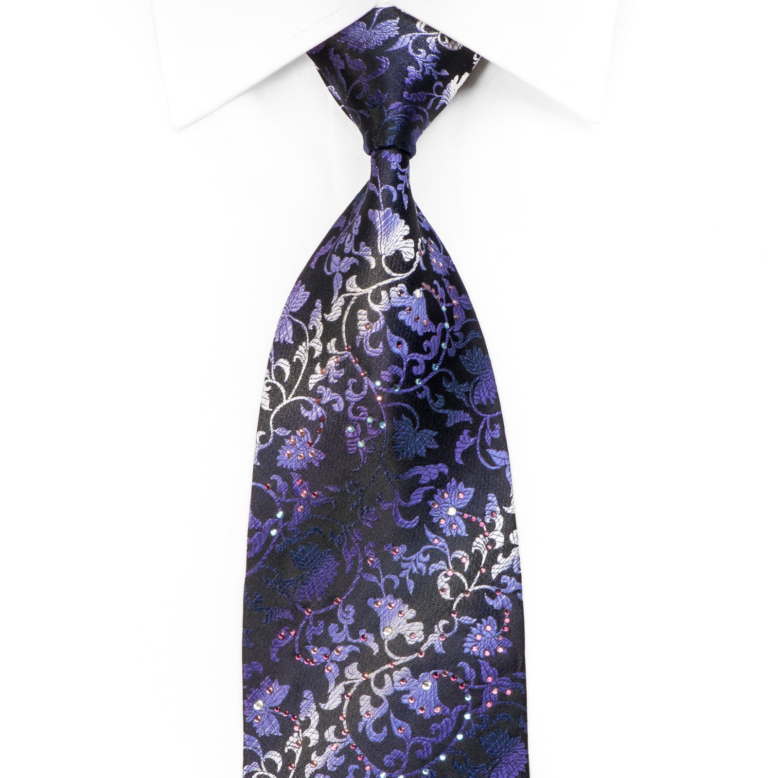 Vito Rufolo Crystal Tie Purple Acanthus On Black Navy – San-Dee