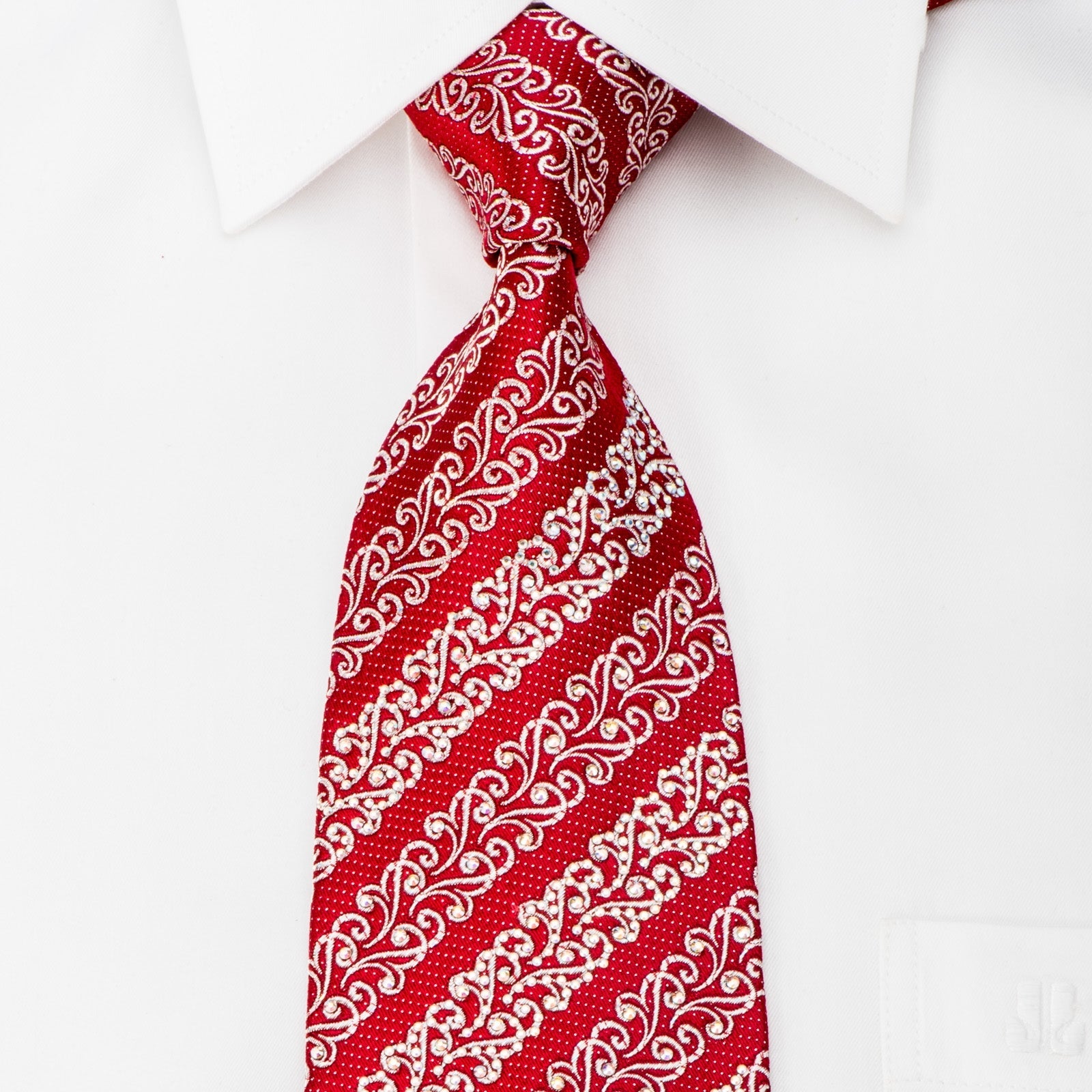 San-Dee - Daks Rhinestone Silk Necktie Silver Filigree