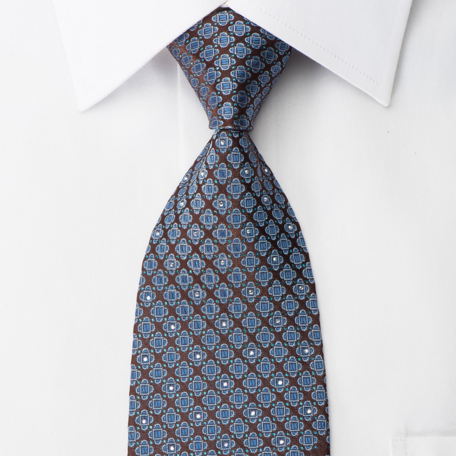 San-Dee - Herrbon Rhinestone Silk Necktie Blue Paisley On