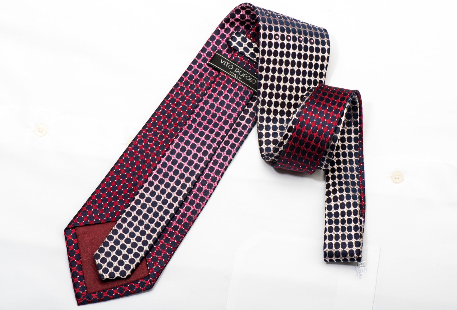San-Dee - Vito Rufolo Men’s Silk Necktie Geometric Dots On